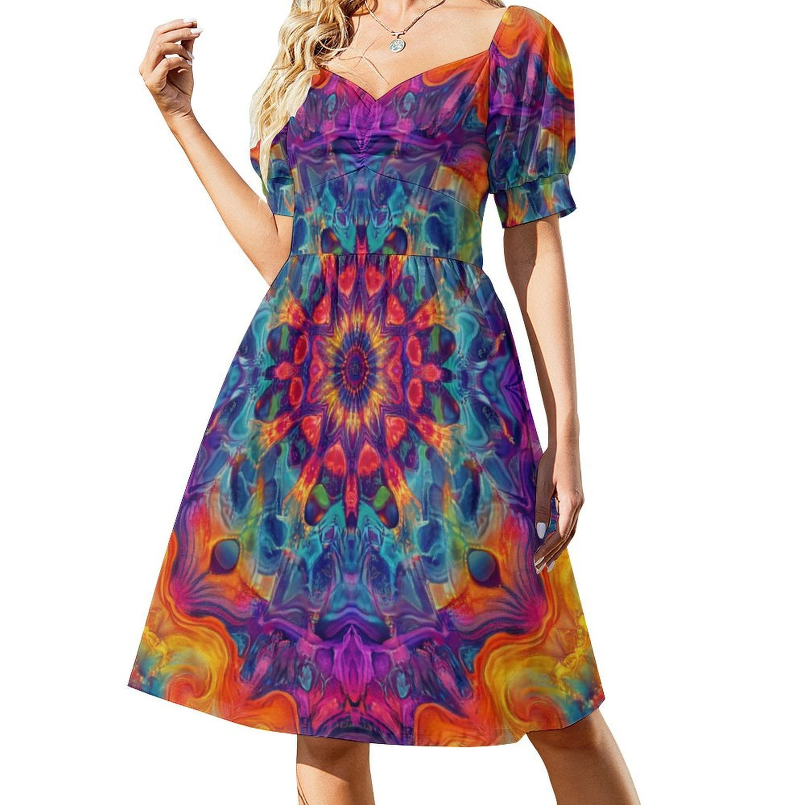 Womens Casual Dresses Colorful Tie Dye Vortex Short Sleeve Dress Summer Dresses for Women 2025 ...