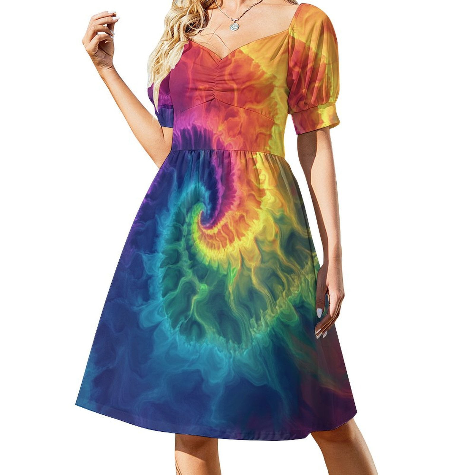Womens Casual Dresses Colorful Tie Dye Vortex Short Sleeve Dress Summer Dresses for Women 2025 ...