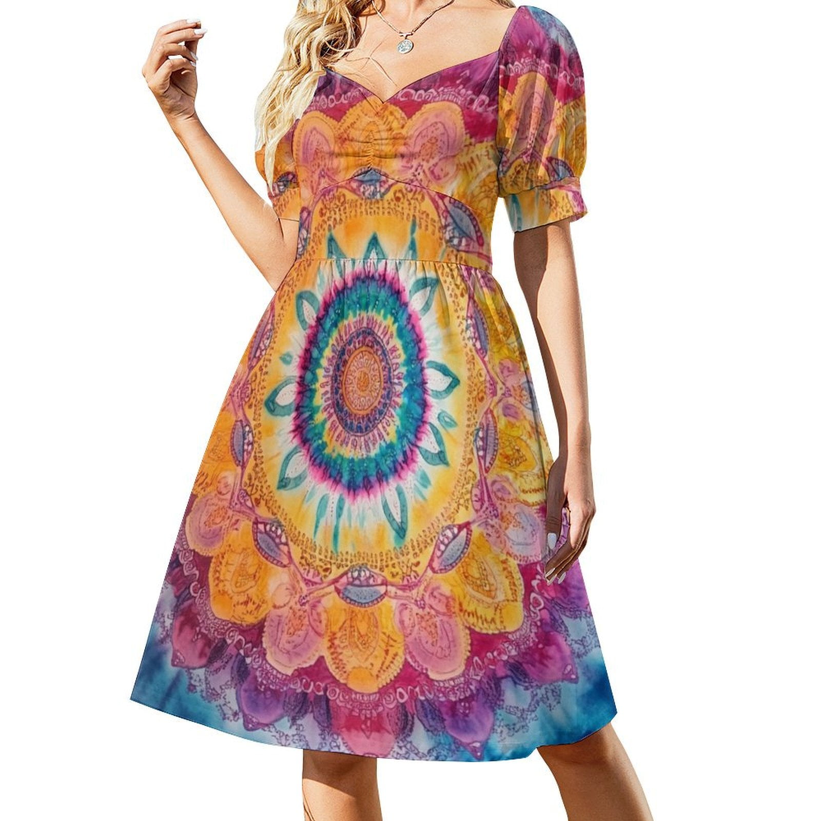 Womens Casual Dresses Colorful Tie Dye Vortex Short Sleeve Dress Summer Dresses for Women 2025 ...