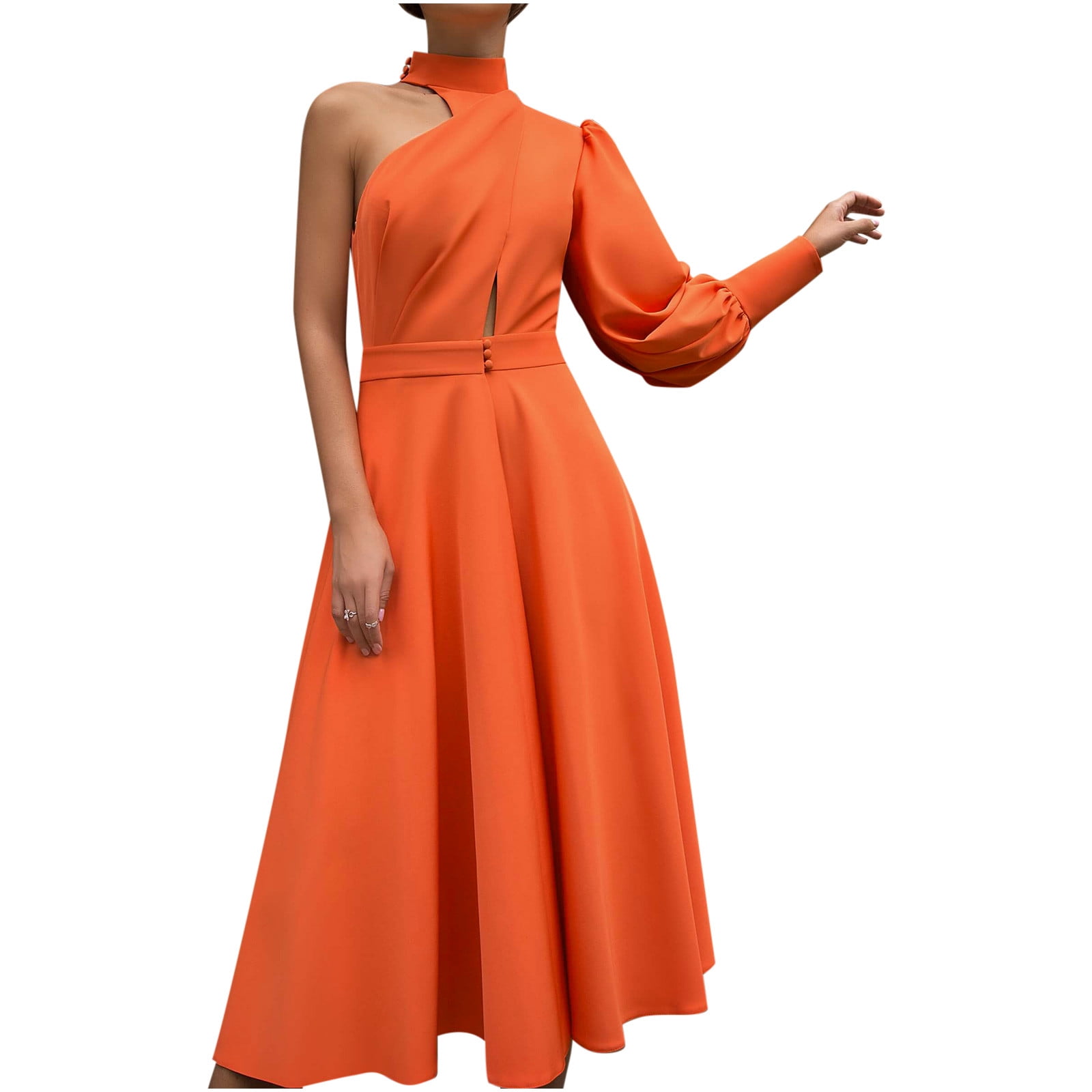 Womens Casual Elegant One Shoulder Slim Solid Long Dress Skirt Dress ...