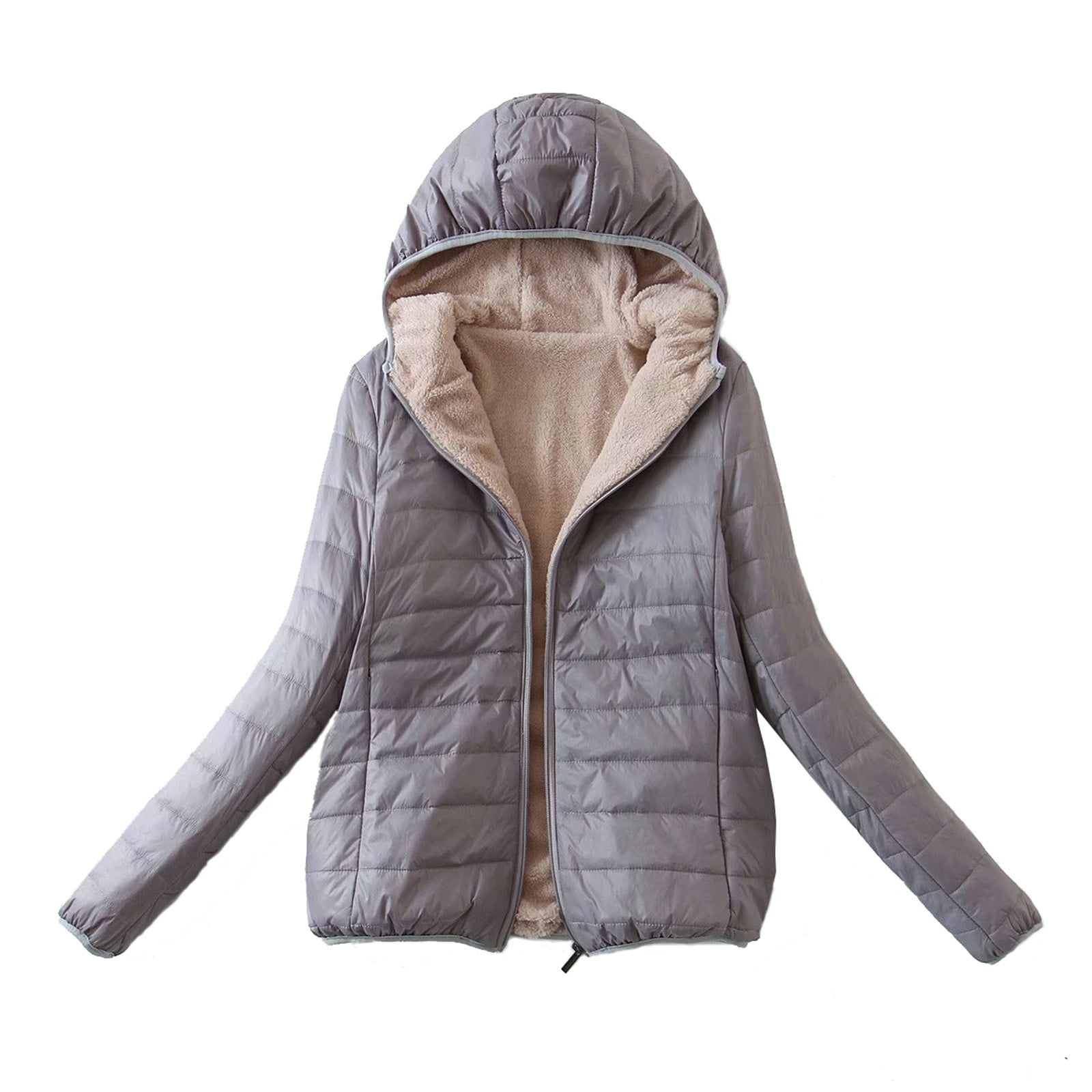 Womens Casual Hooded Puffer Jacket Quilted Fleece Sherpa Lined Long