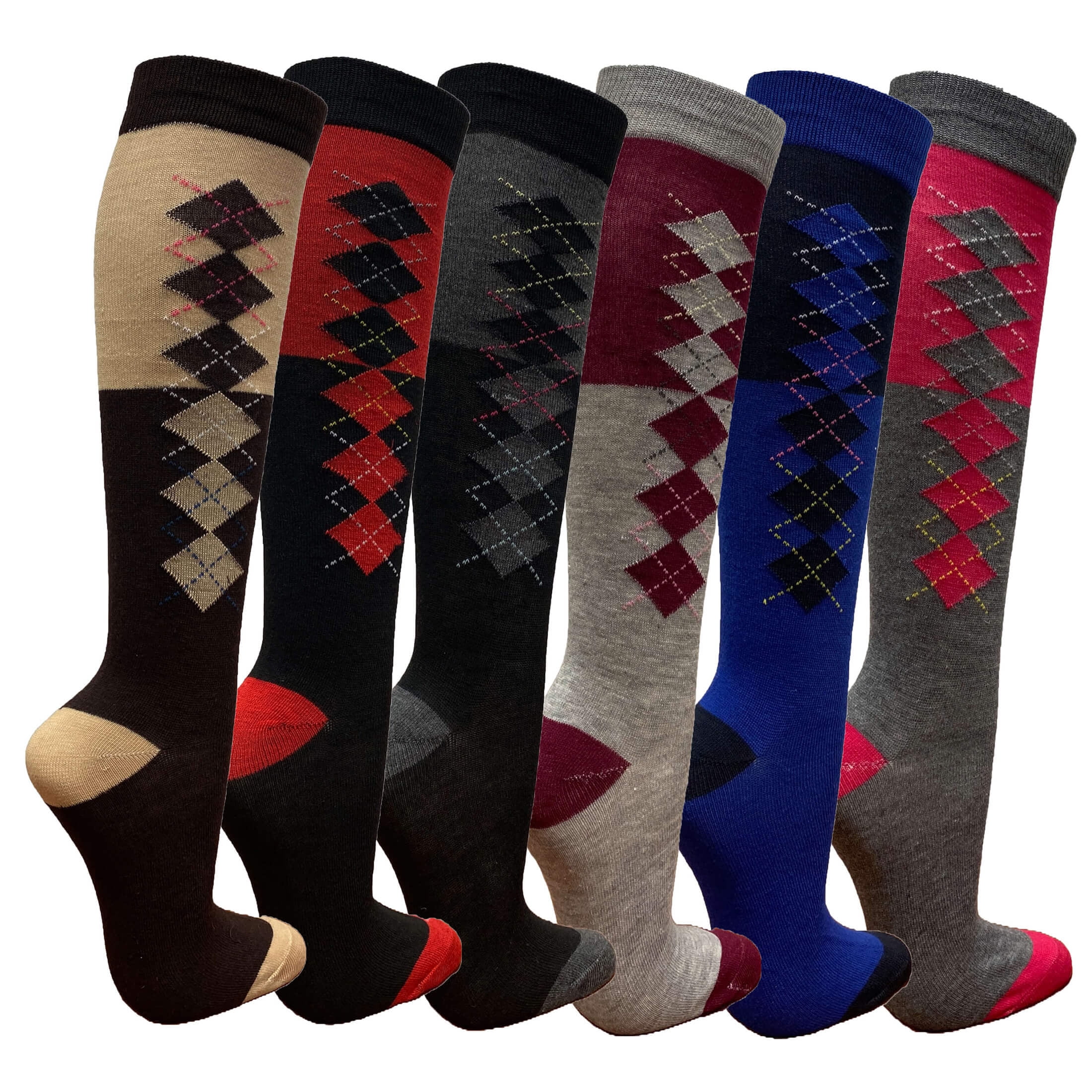 Womens Casual Knee High Socks Patterned Colors Fashion Socks (Argyle, 6 ...