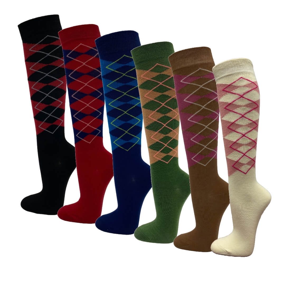 Women's Soft Long Casual Knee High Socks, Fashionable Argyle Pattern, 6 ...