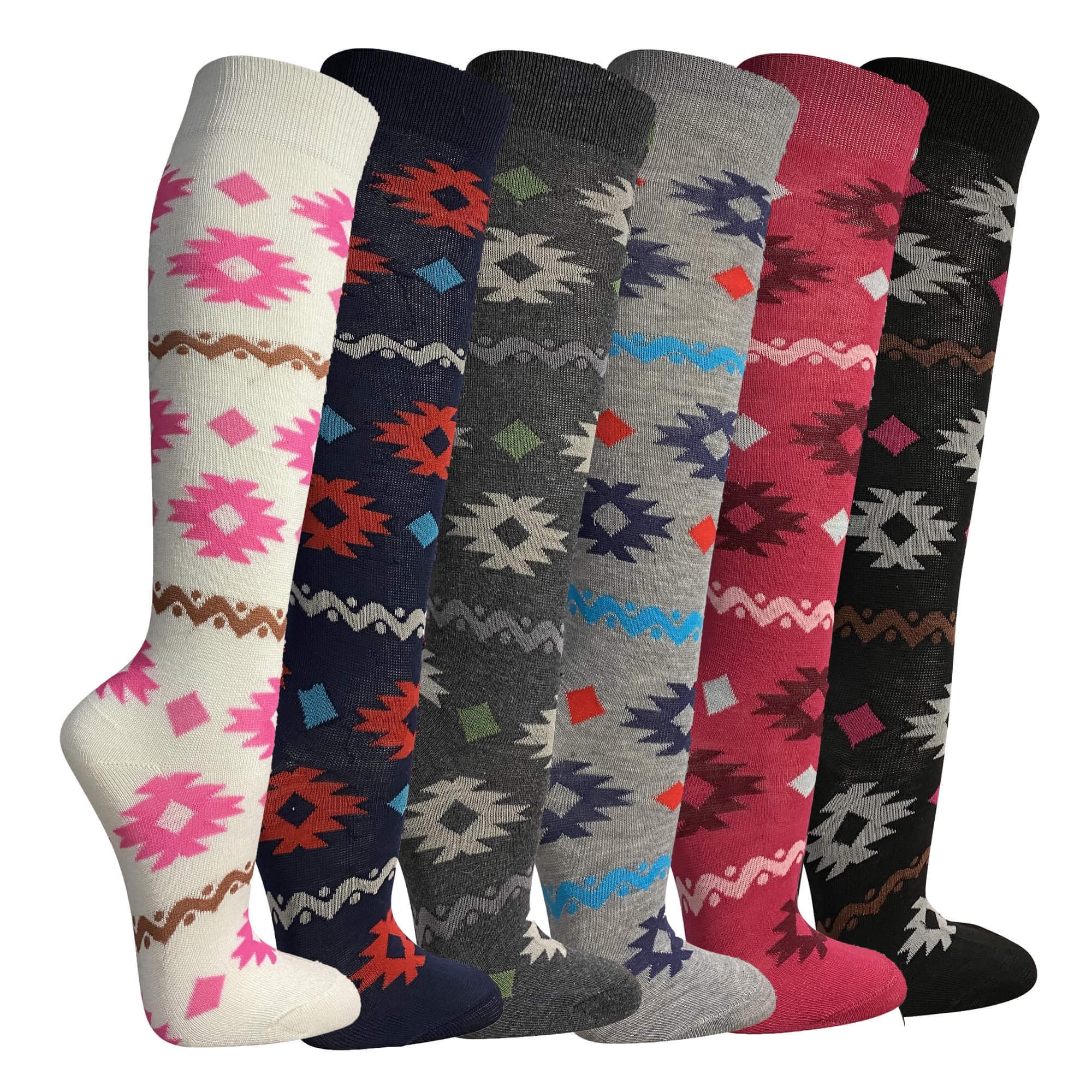 Womens Casual Knee High Socks Patterned Colors Fashion Socks (Multi ...