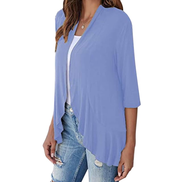Womens Casual Lightweight Open Front Cardigans Soft 3/4 Sleeve Summer ...
