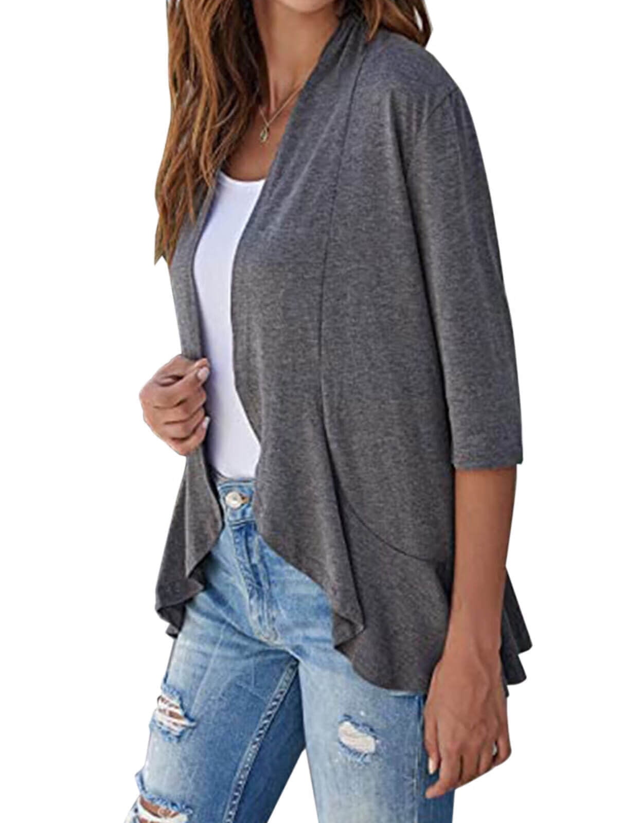 Womens Casual Lightweight Open Front Cardigans Soft 3/4 Sleeve Summer ...