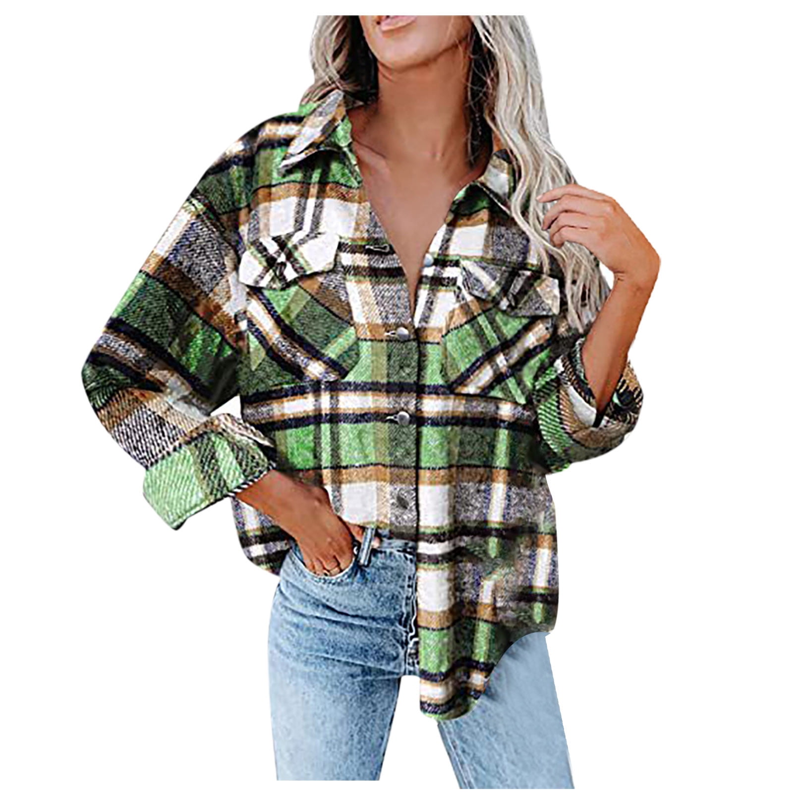FAVIPT 2024 Fall Cardigans for Women Plaid Shacket Jacket Fall Flannel ...
