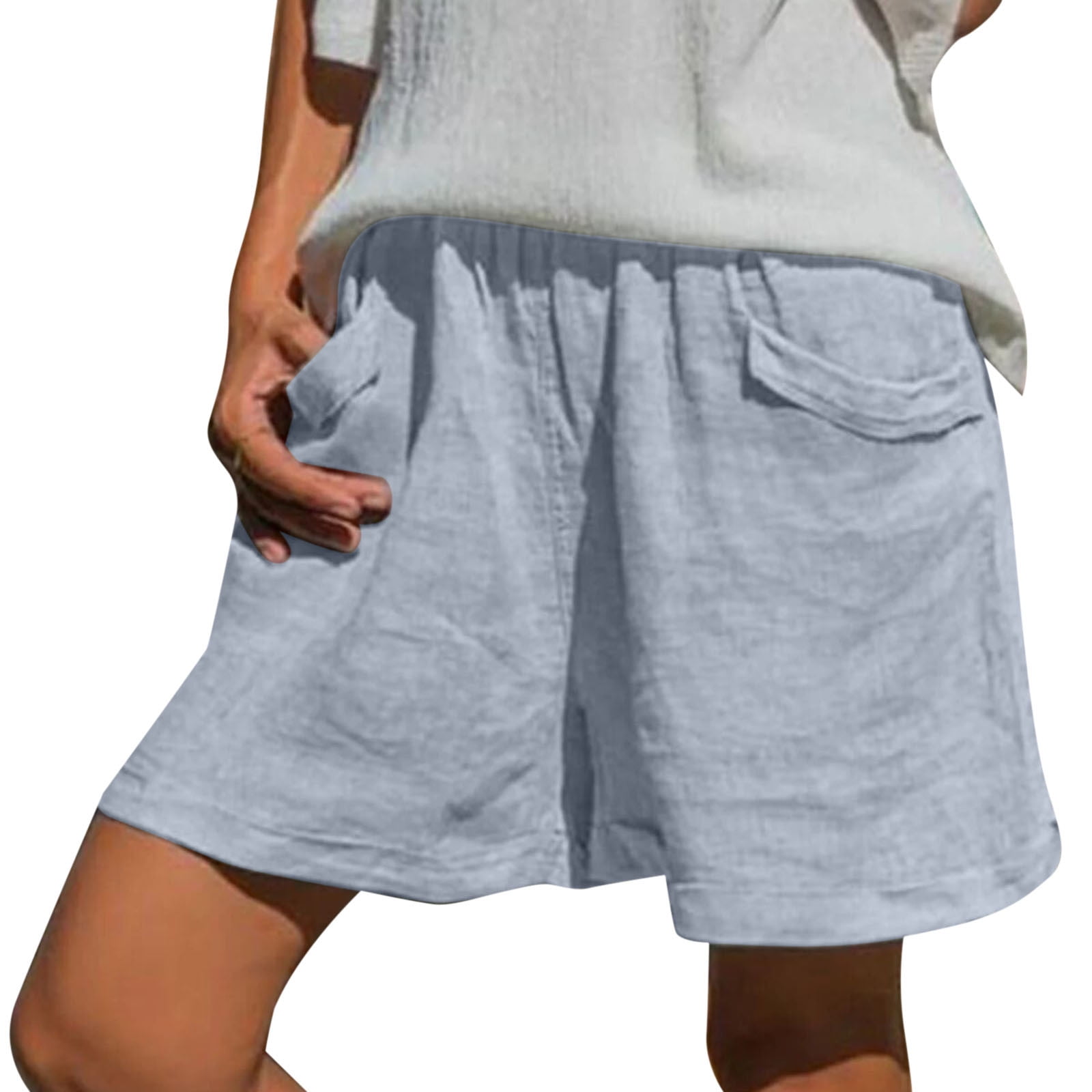 Womens Casual Shorts Summer Basic Loose Comfy Solid Elastic Waist Pants