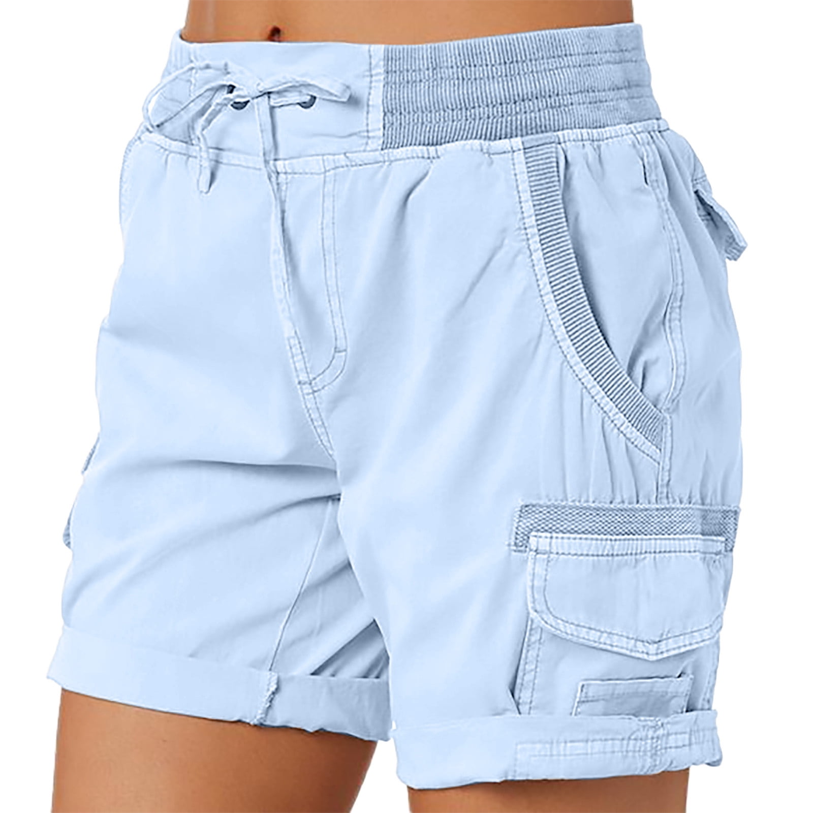Womens Casual Shorts Summer Drawstring Elastic Waist Comfy Short With ...