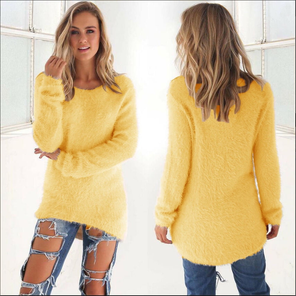 YOUSNH Womens Casual Solid Long Sleeve Jumper Sweaters Blouse Sweaters ...