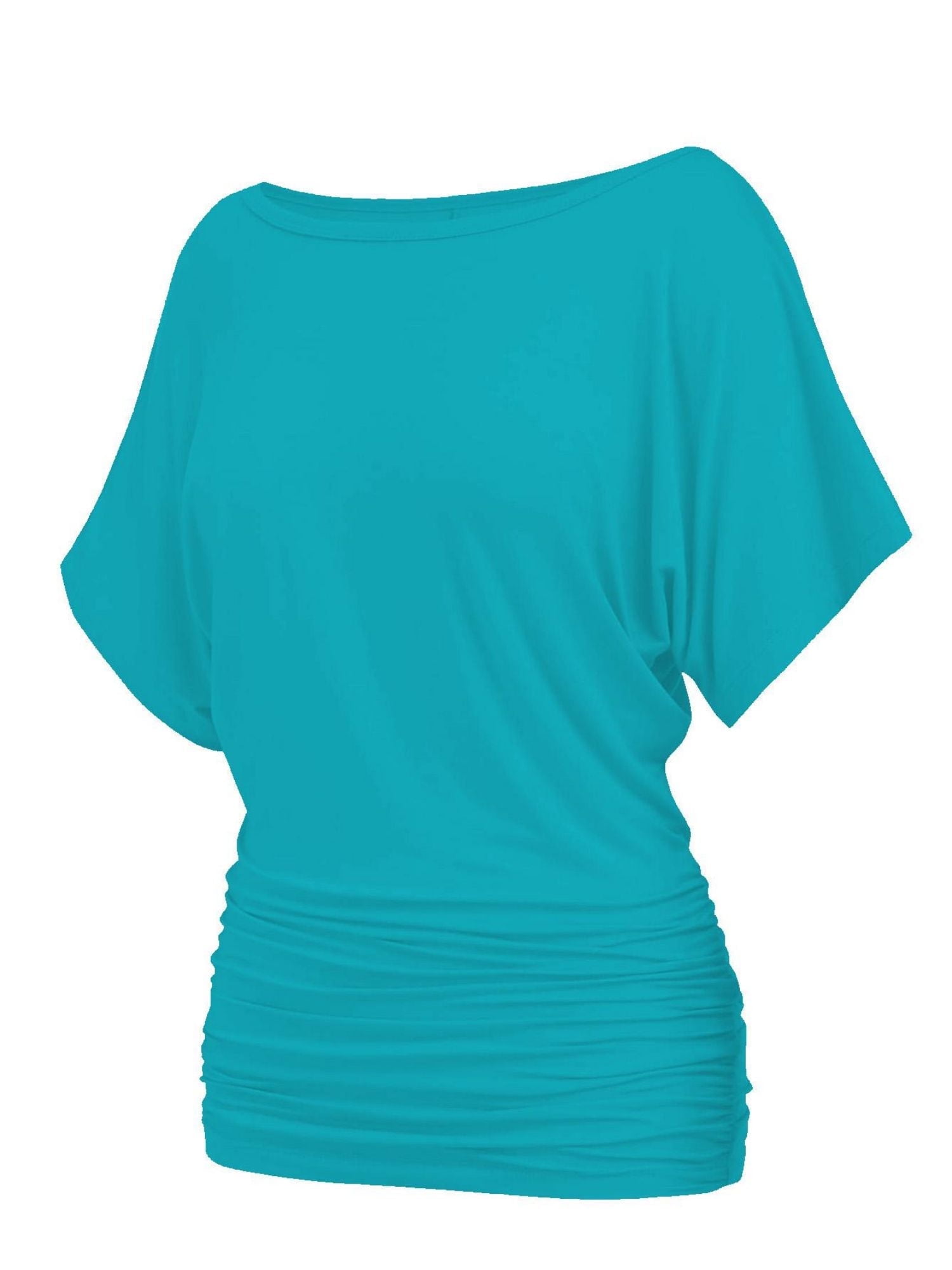 Womens Casual T Shirts Dolman Short Sleeve Shirts Boat Neck Ruched Tops ...