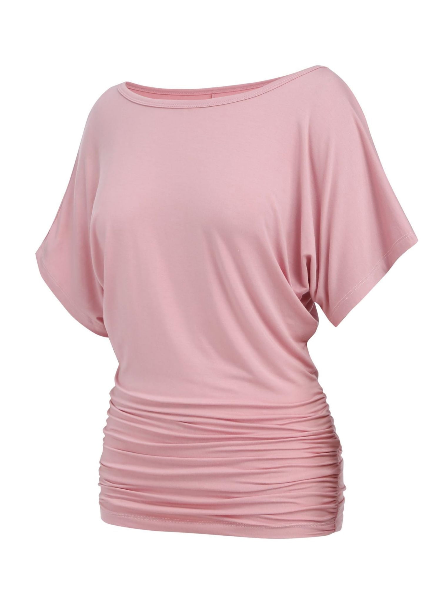 Womens Casual T Shirts Dolman Short Sleeve Shirts Boat Neck Ruched Tops ...