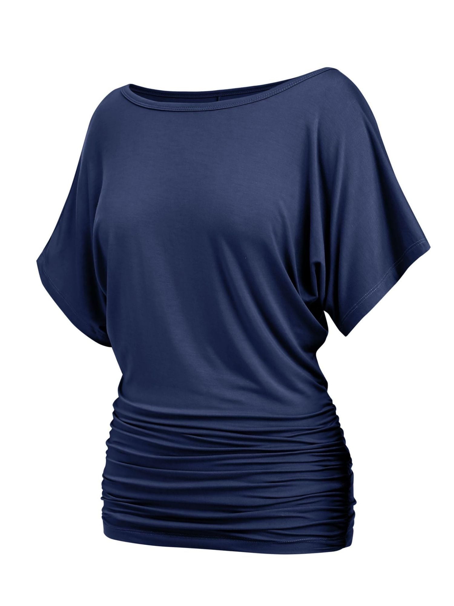 Womens Casual T Shirts Dolman Short Sleeve Shirts Boat Neck Ruched Tops ...