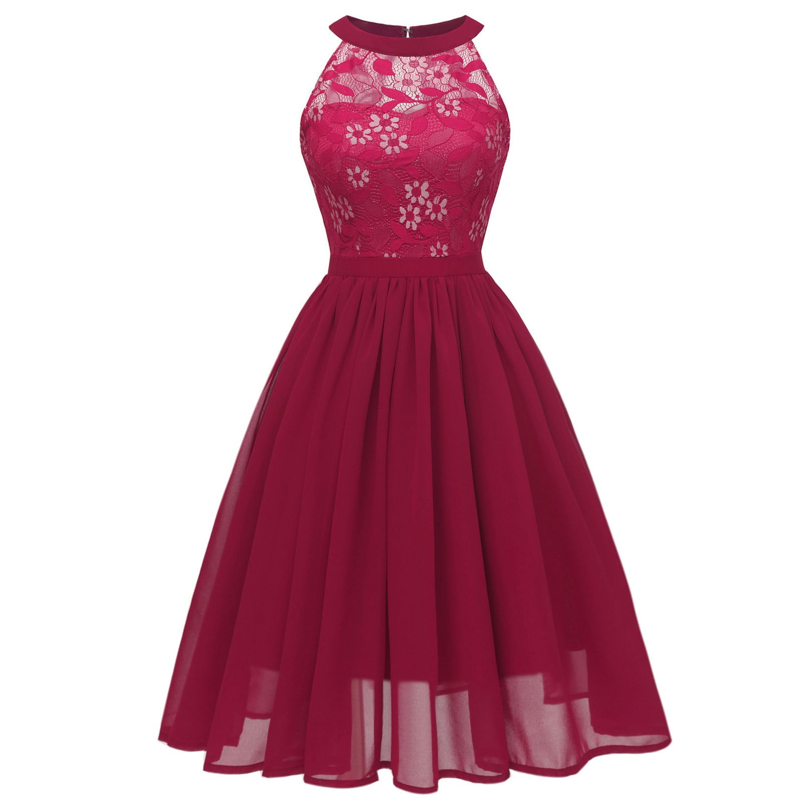 Womens Casual Vintage Princess Lace Neckline Party Aline Dress Summer ...