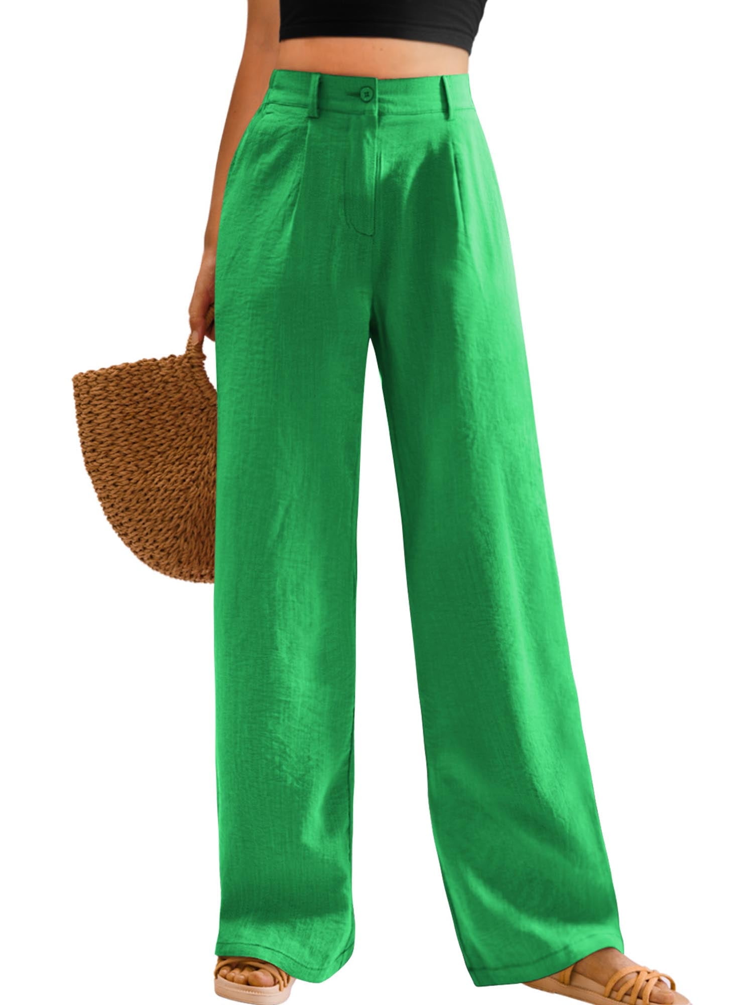 Airmen Women's High Waisted Wide Leg Palazzo Pants with Button Down ...