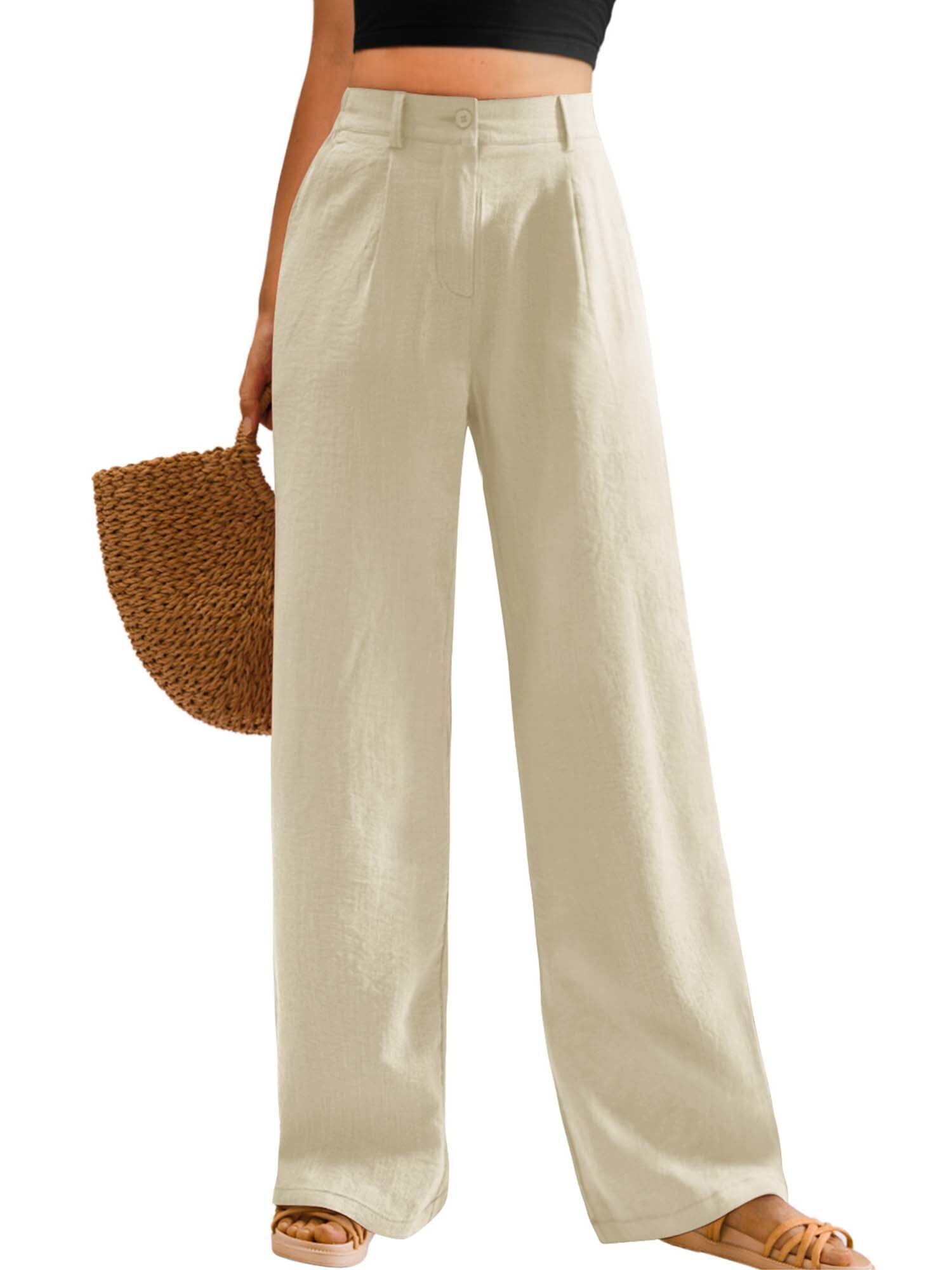 Airmenty Womens Casual Wide Leg Pants, High Waisted Button Down ...