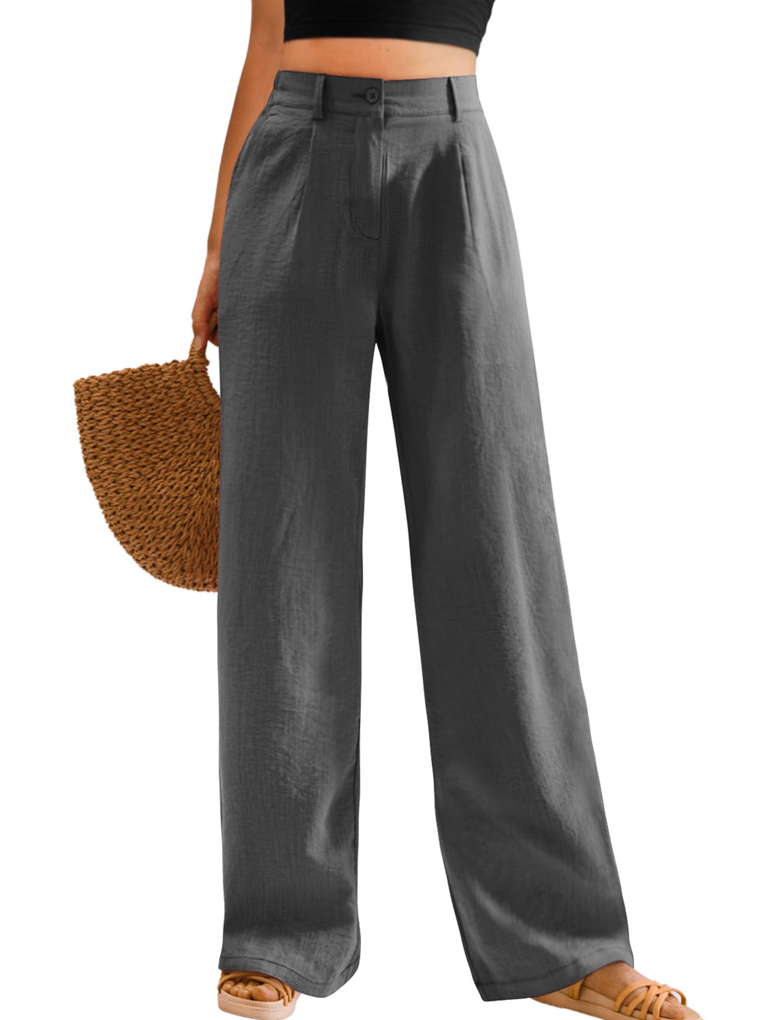 Airmenty Womens Plus Size Wide Leg Pants, High Waisted, Elastic Waist ...