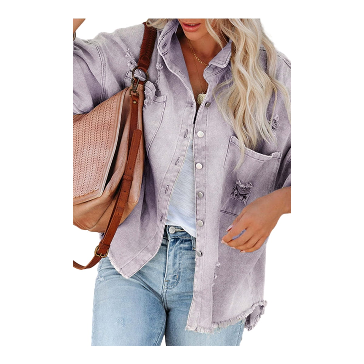 Womens Causal Oversized Soft Lightweight Distressed Jean Ripped Fringe ...