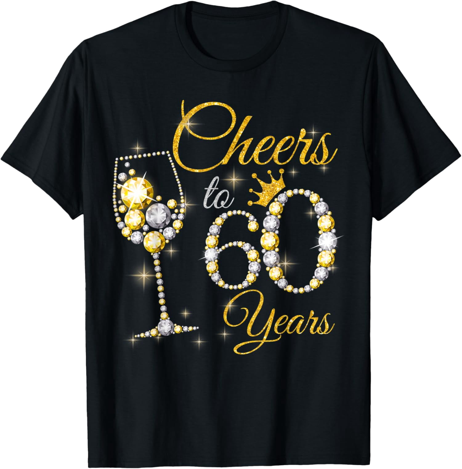 Womens Cheers To 60 Years Old 60th Birthday Queen Diamond Comfortable T ...