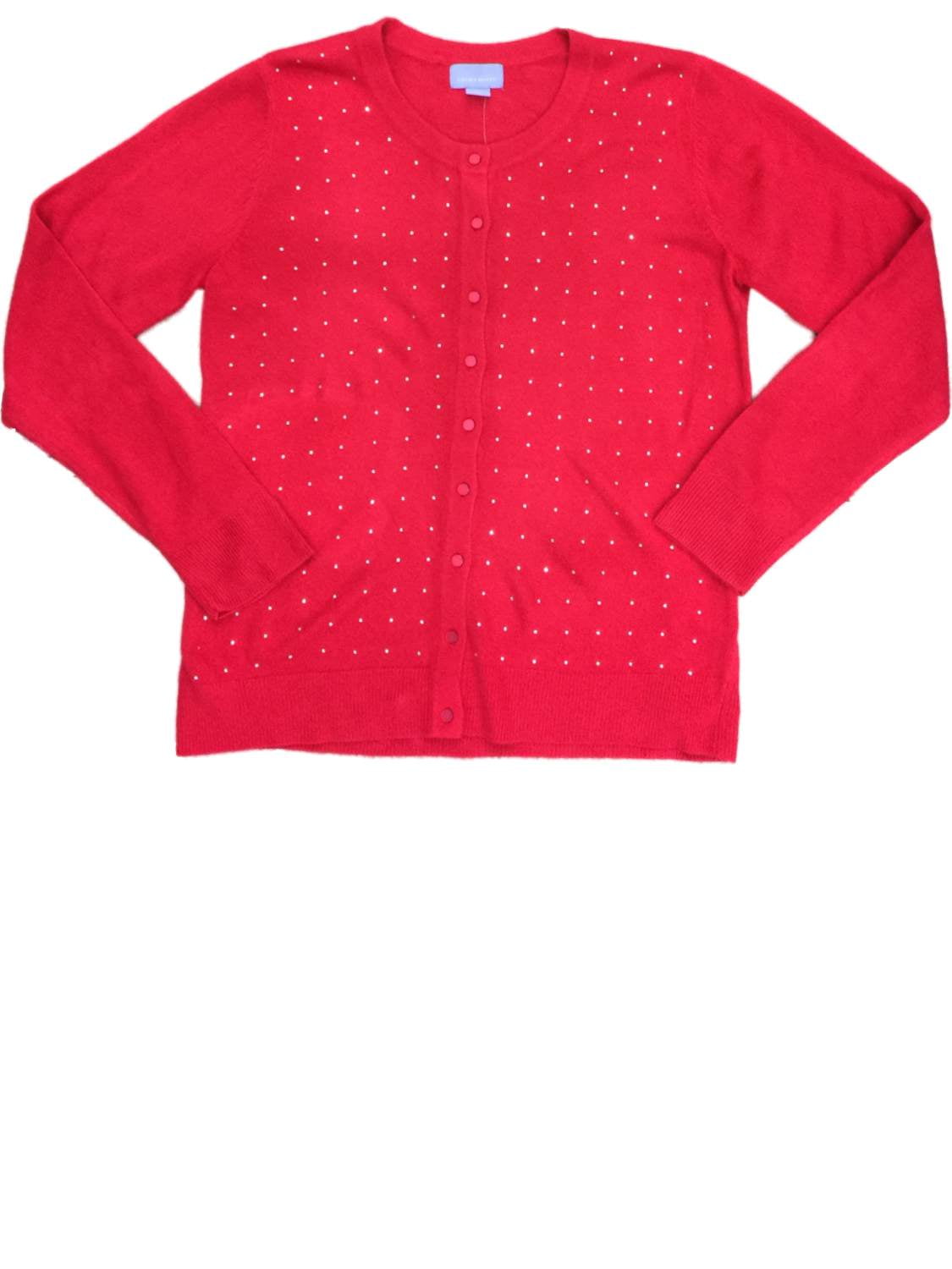 Womens Cherry Red Knit Bedazzled Sweater Casual Dress Cardigan Pullover ...