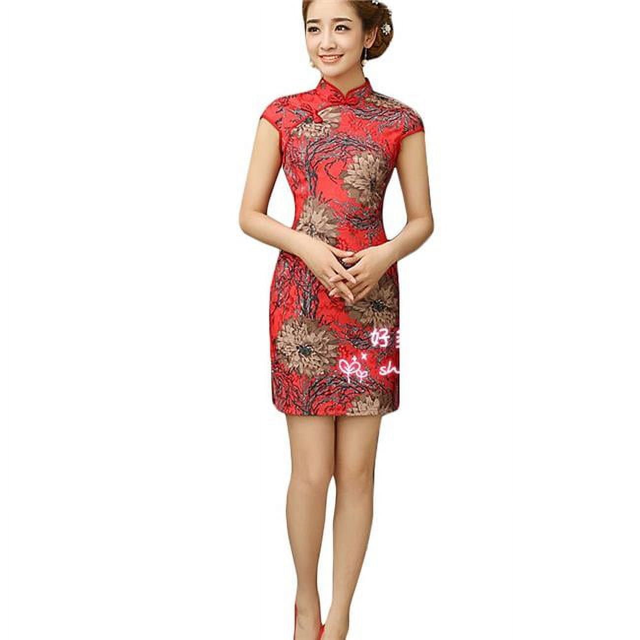 Womens Chinese Flowers Pattern Cheongsam Qipao Dress, Red - Large ...
