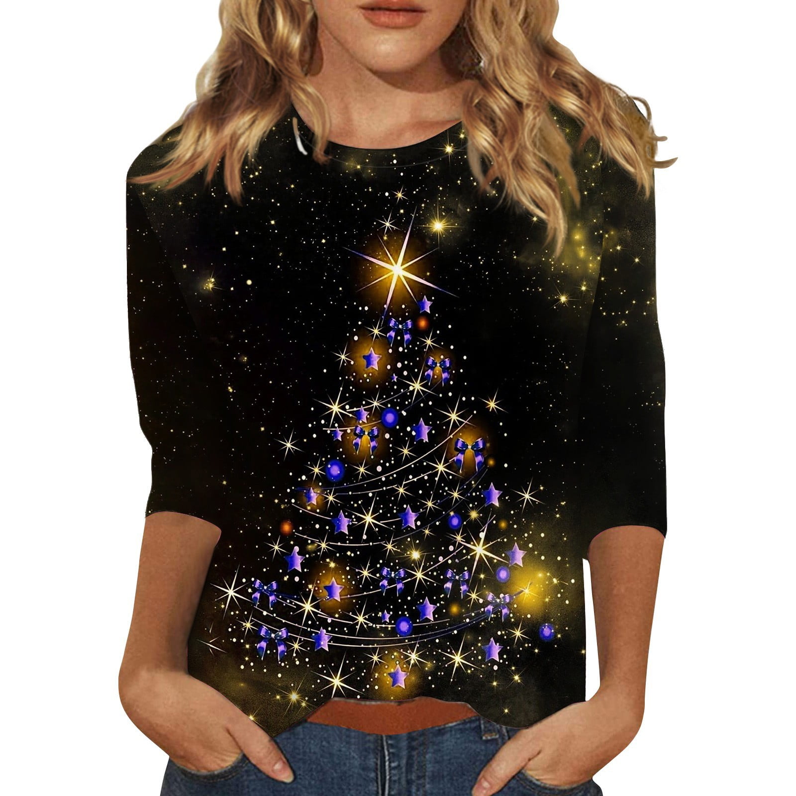 Womens Christmas Clothes 3/4 Sleeve Christmas Tops for Women Christmas ...