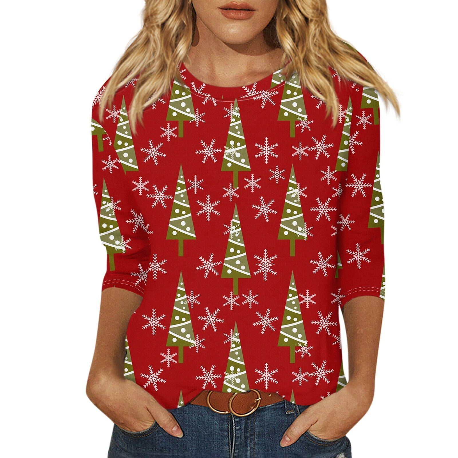 Womens Christmas Clothes 3/4 Sleeve Christmas Tops for Women Christmas ...