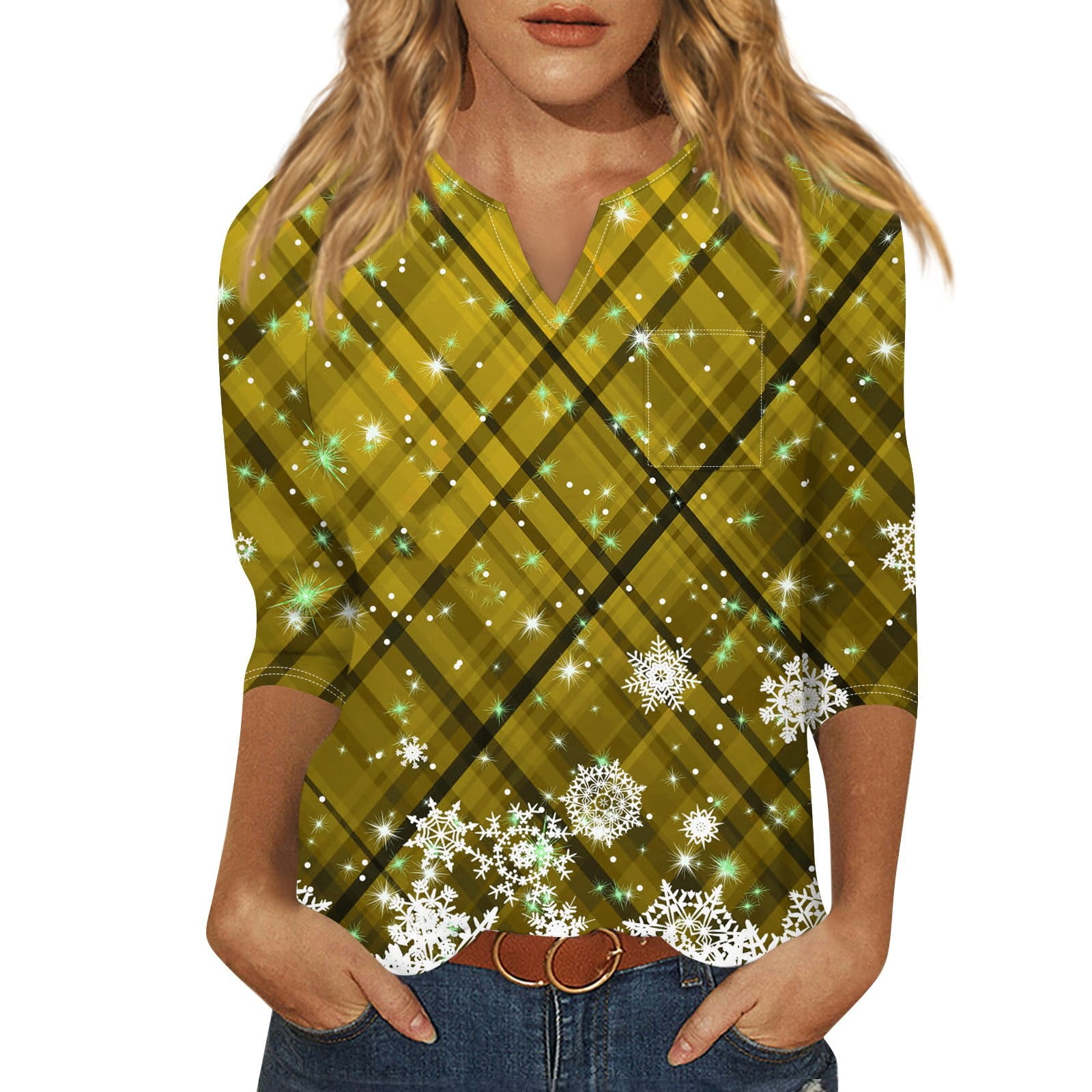 Womens Christmas Costumes 2024 Christmas Tree Graphic Tunic 3 4 Sleeve