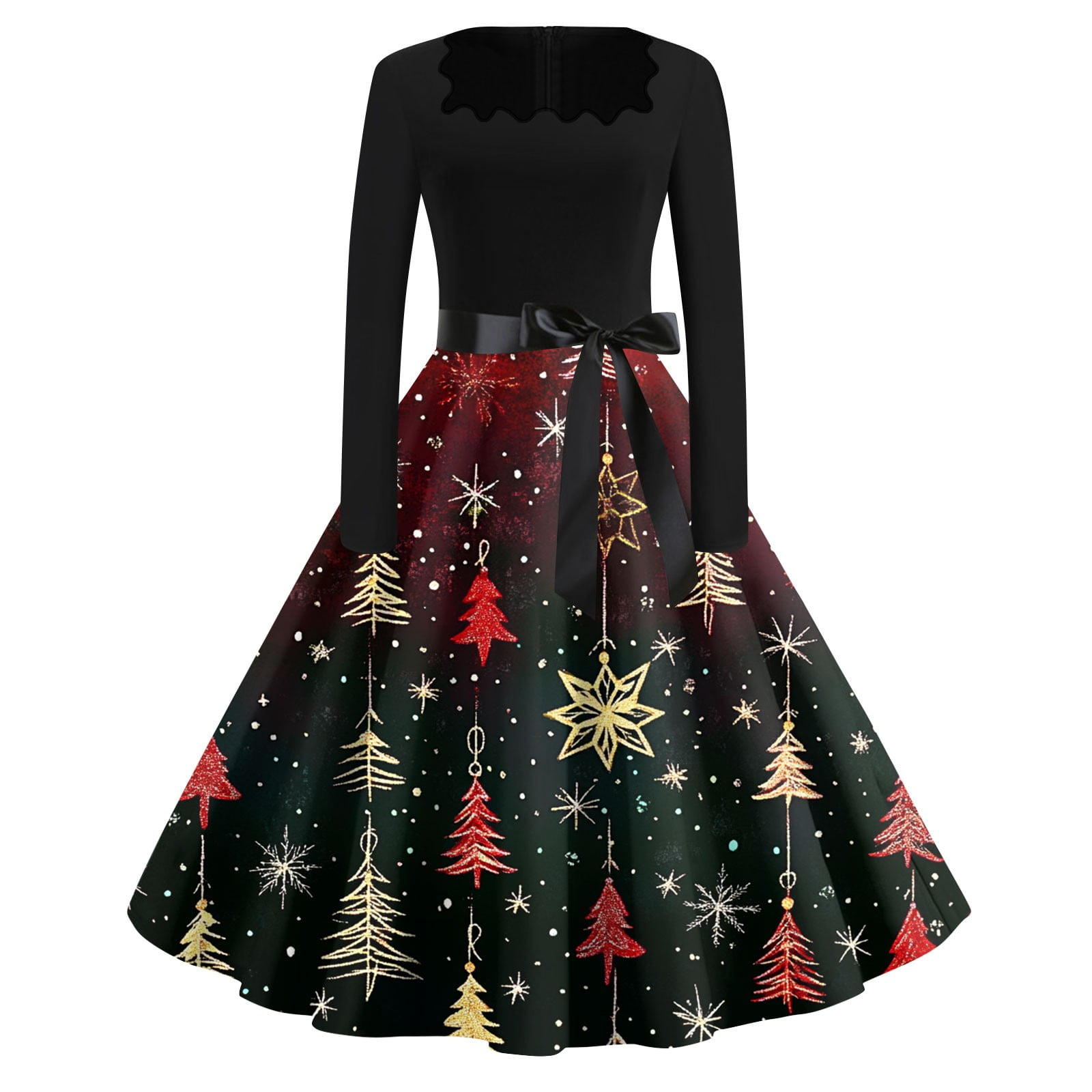 Womens Christmas Dress 1950s Plus Size Cute Glitter Xmas Tree Print ...