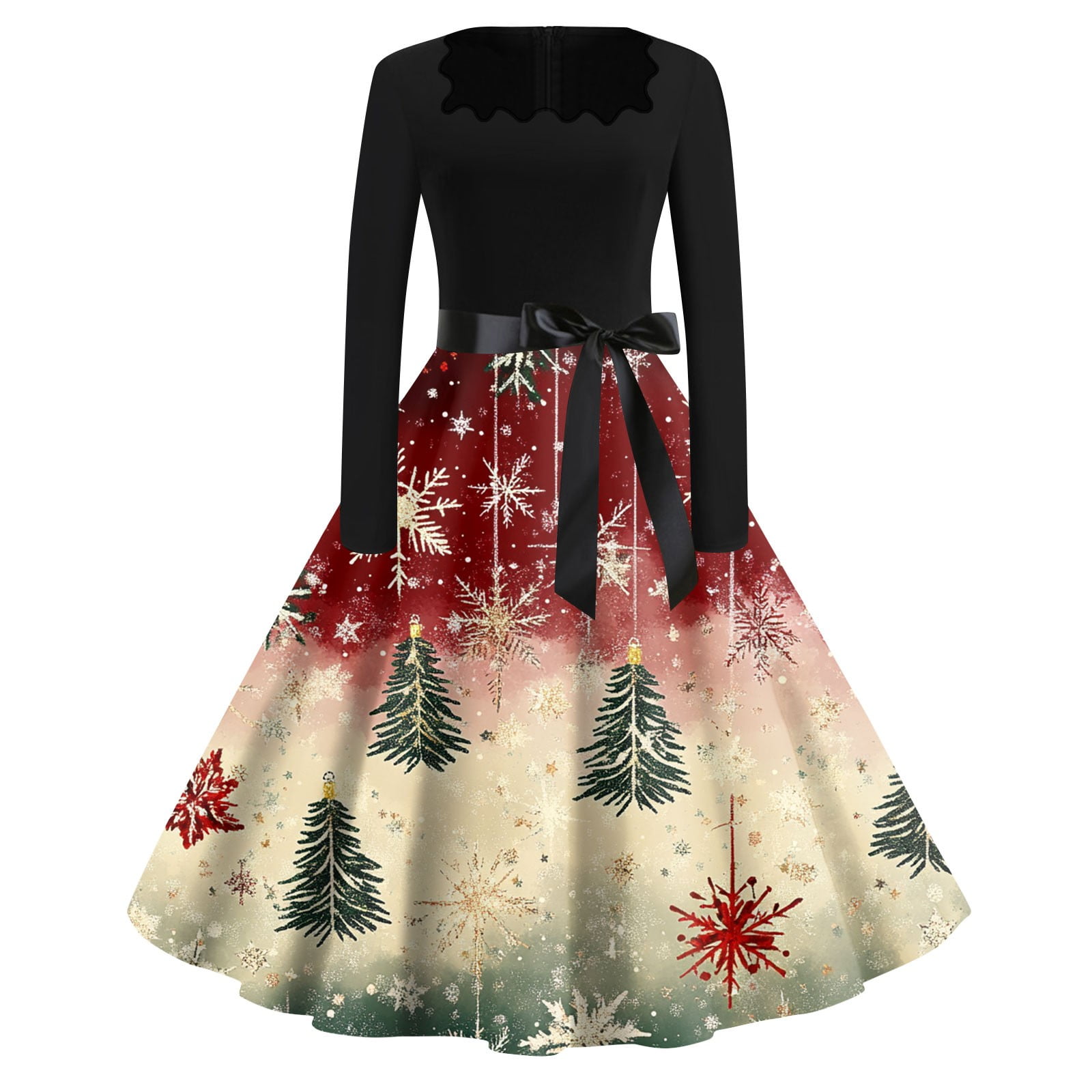 Womens Christmas Dress 2024 Glitter Xmas Tree Print Dresses Plus Size ...