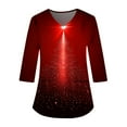 Womens Christmas Scrub Tops V Neck 3 4 Sleeve Snowflake Print With