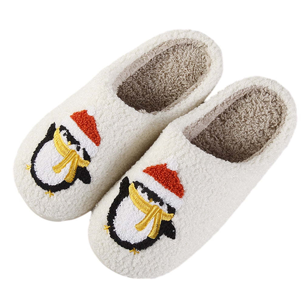 Womens Christmas Soft Furry Slippers Cartoon Penguin Slippers Anti Slip ...