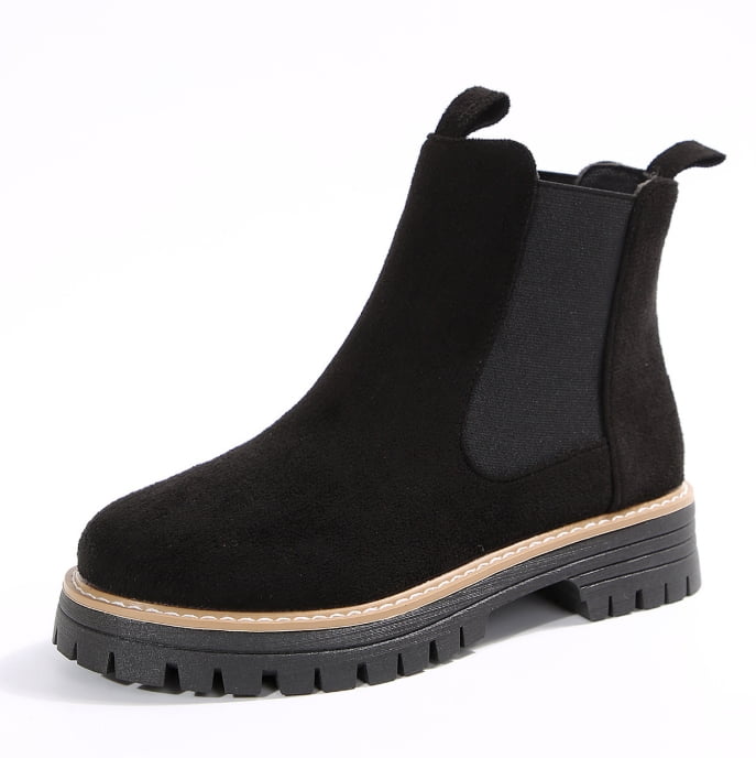 Womens Chunky Platform Chelsea Boot With Elastic Low Wedge Heel Slip On ...