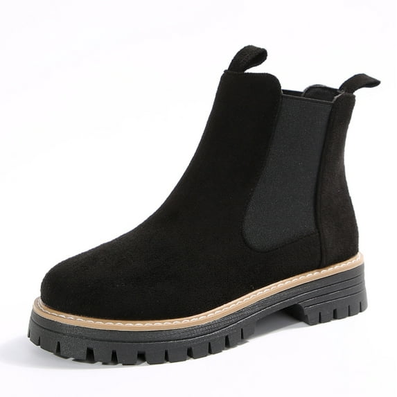 Womens Chunky Platform Chelsea Boot With Elastic Low Wedge Heel Slip On ...