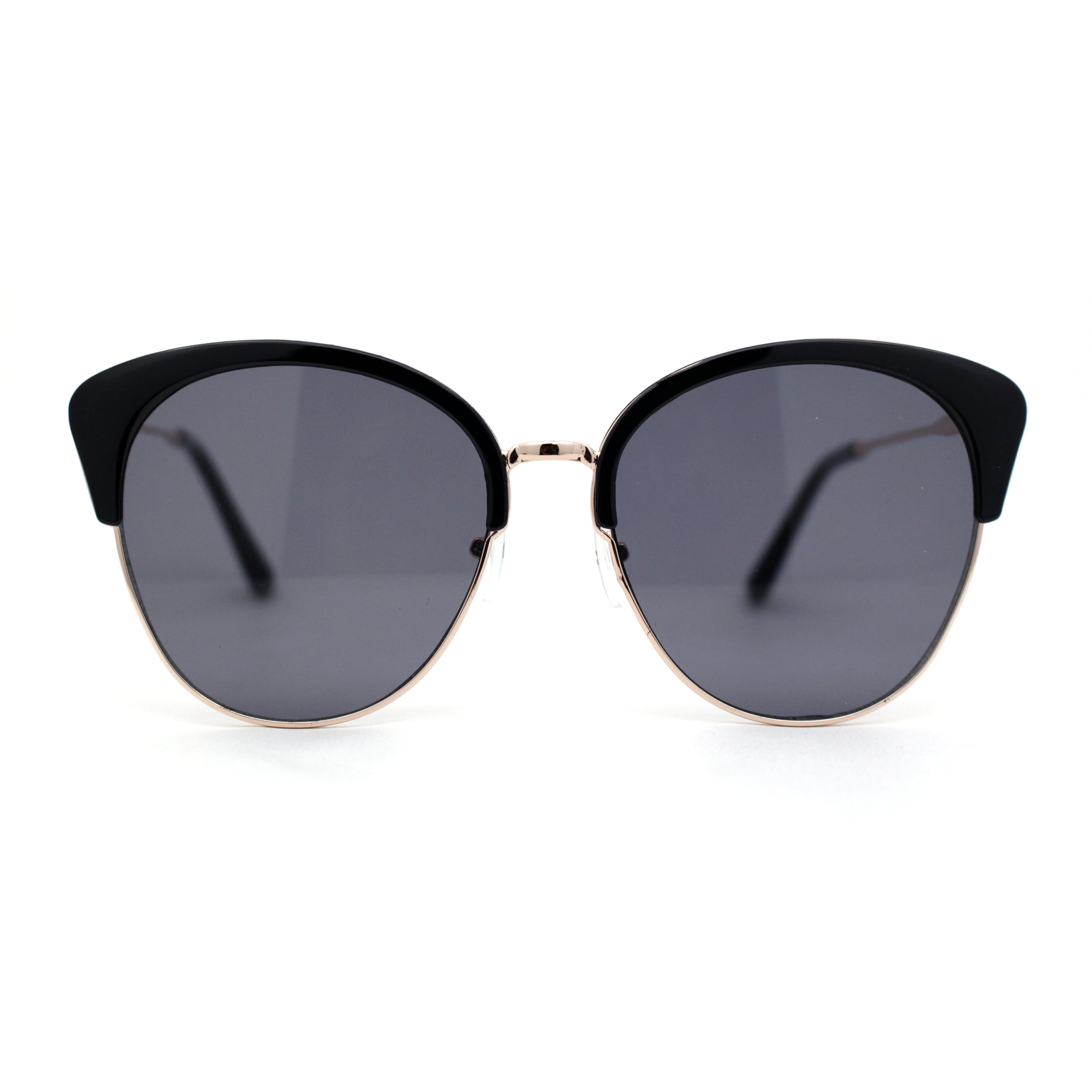 Womens Classic Retro Gothic Rounded Half Rim Cat Eye Black Gold Solid ...
