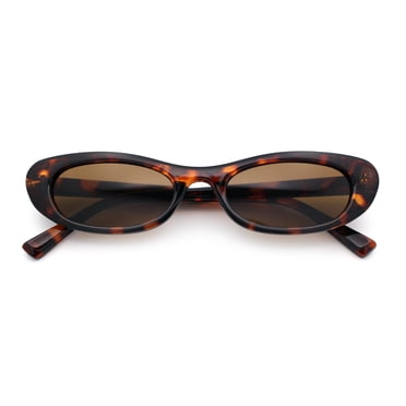 Womens Mod Thin Plastic Narrow Oval Retro Sunglasses Peach - Brown ...