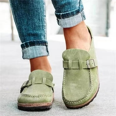 BERANMEY Women's Suede Clogs & Mules Stylish Leather Mules with Arch ...