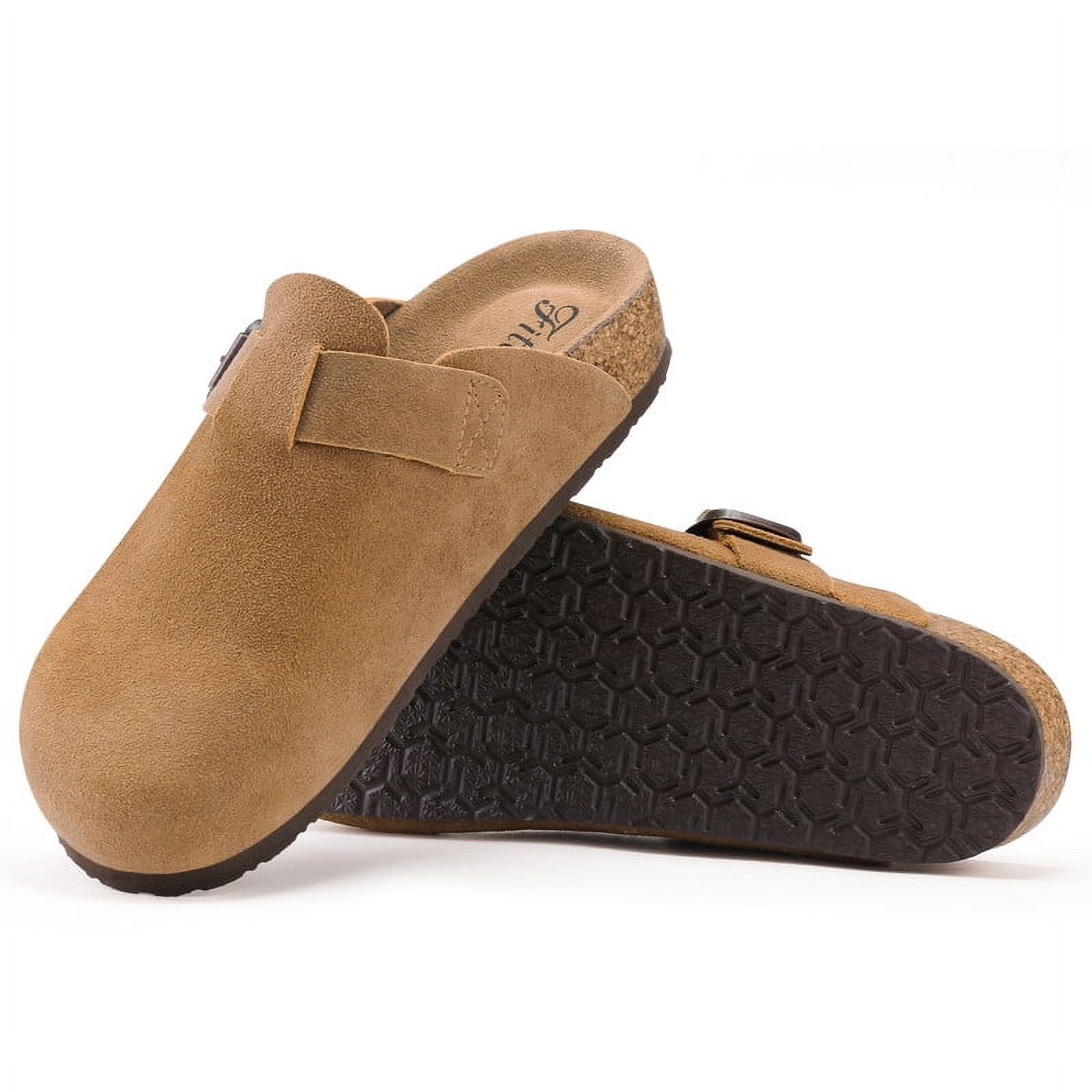 Womens Clogs Slip-on Potato Shoes Leather Mules with Suede Cork Footbed ...