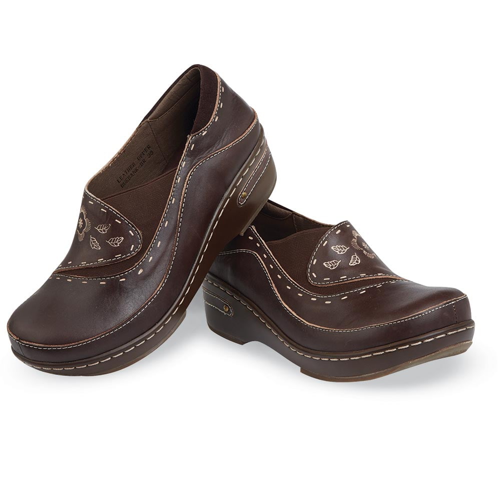 Womens Closed-Back Hand-Painted Leather Clogs - Brown - European Size ...