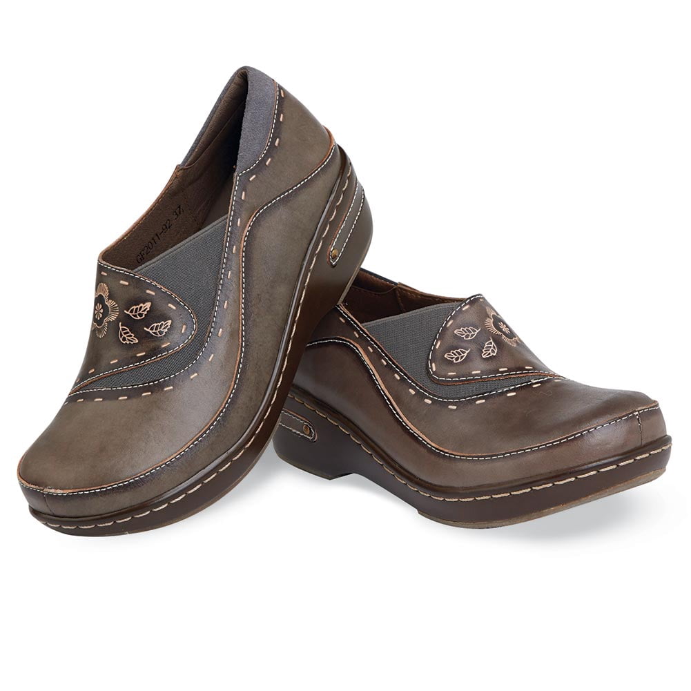 Womens Elegant Hand-Painted Leather Platform Heeled Clogs with Cork ...
