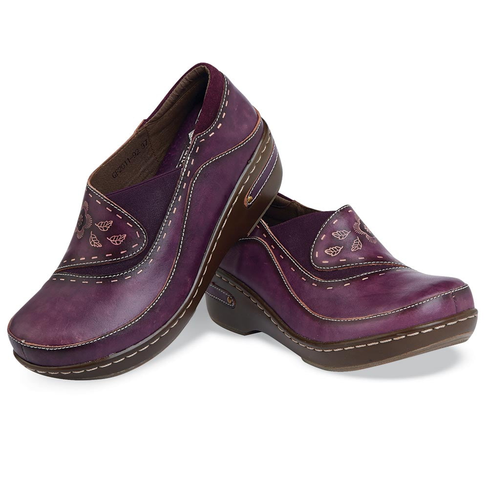 Womens Closed-Back Hand-Painted Leather Clogs - Purple - European Size ...