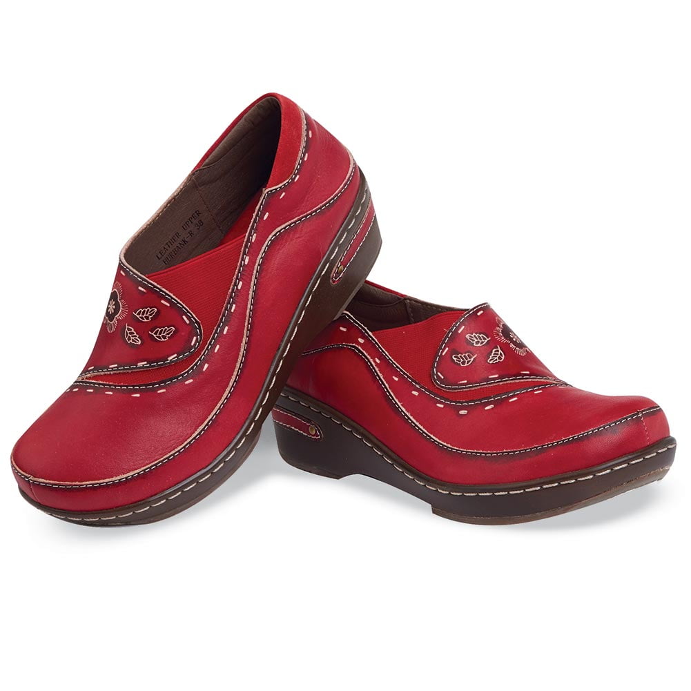 Womens Elegant Hand-Painted Leather Platform Clogs, Heeled Mules ...