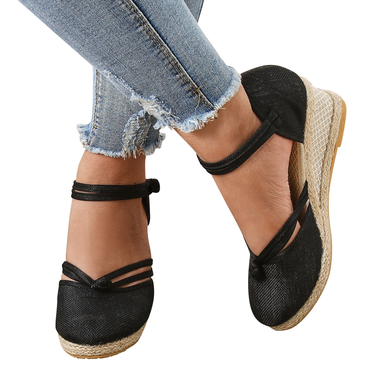 Women's Close Toe Kitten Heel Platform Wedge Sandals Fashion Versatile ...