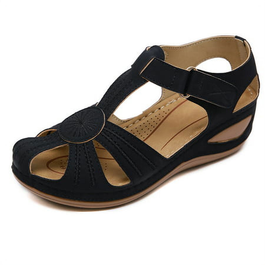 Womens Closed Toe Sandals Summer Ankle Strap Wedge Shoes Vintage ...