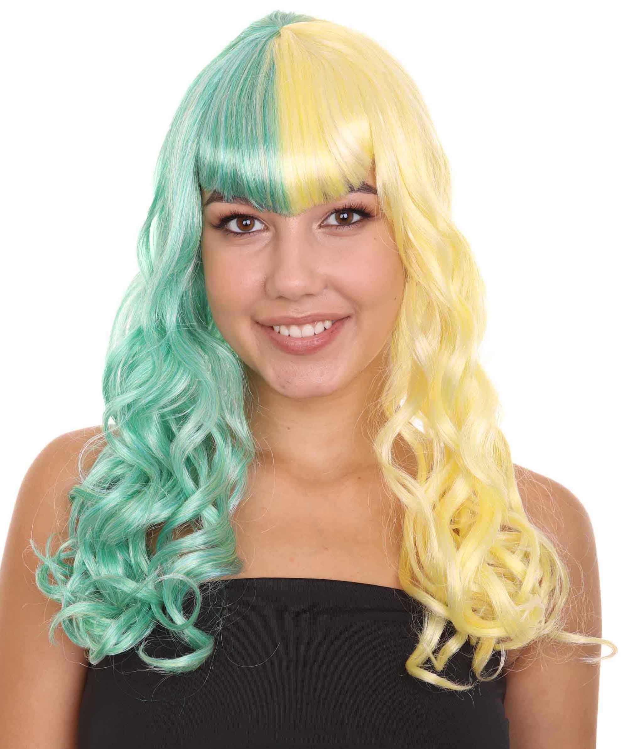 Womens Clown Girl Wig | Two Toned Yellow Green Wig | Premium Breathable ...