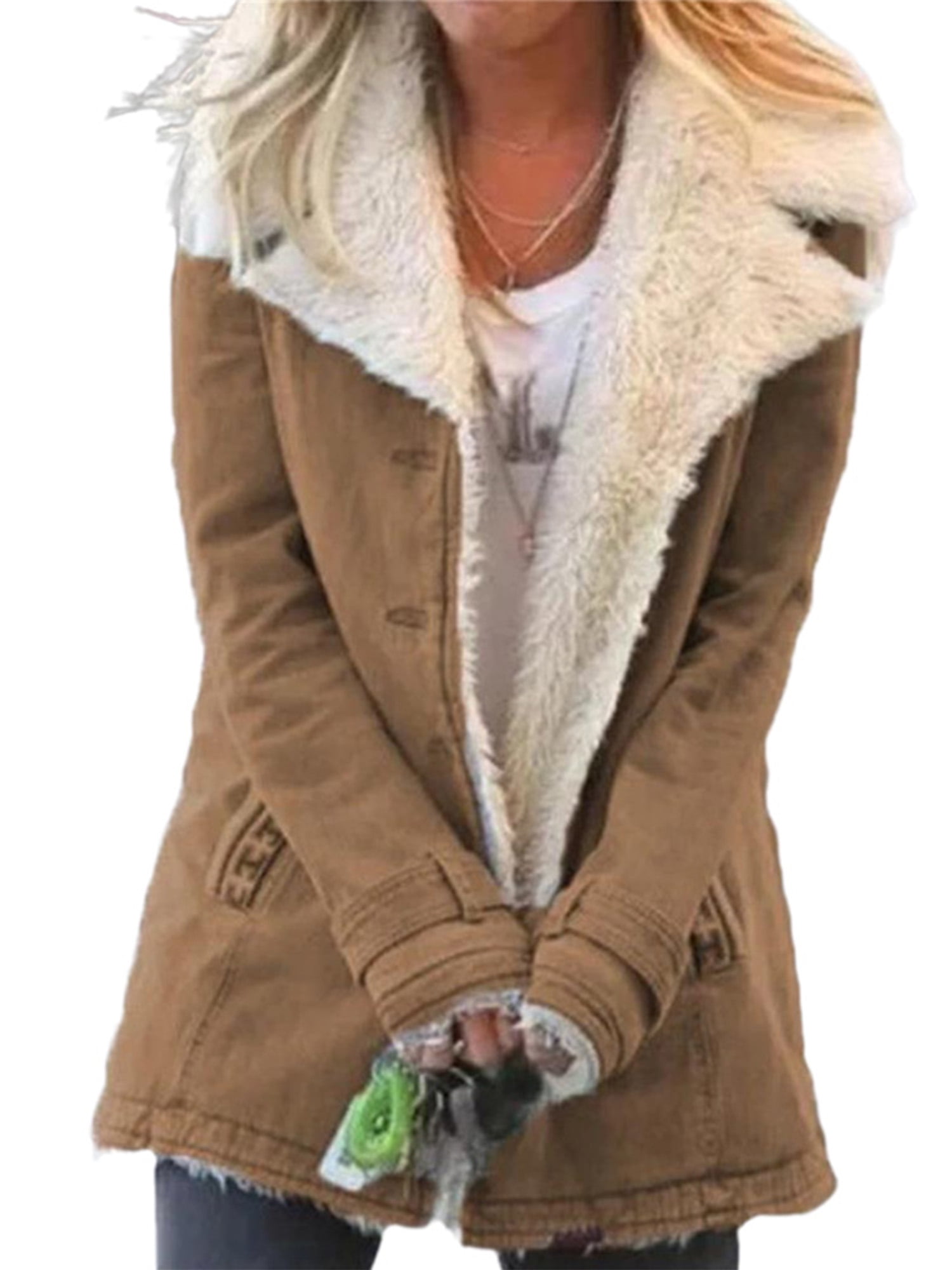 Glonme Womens Winter Warm Sherpa Lined Jacket Coat Casual Long Sleeve ...