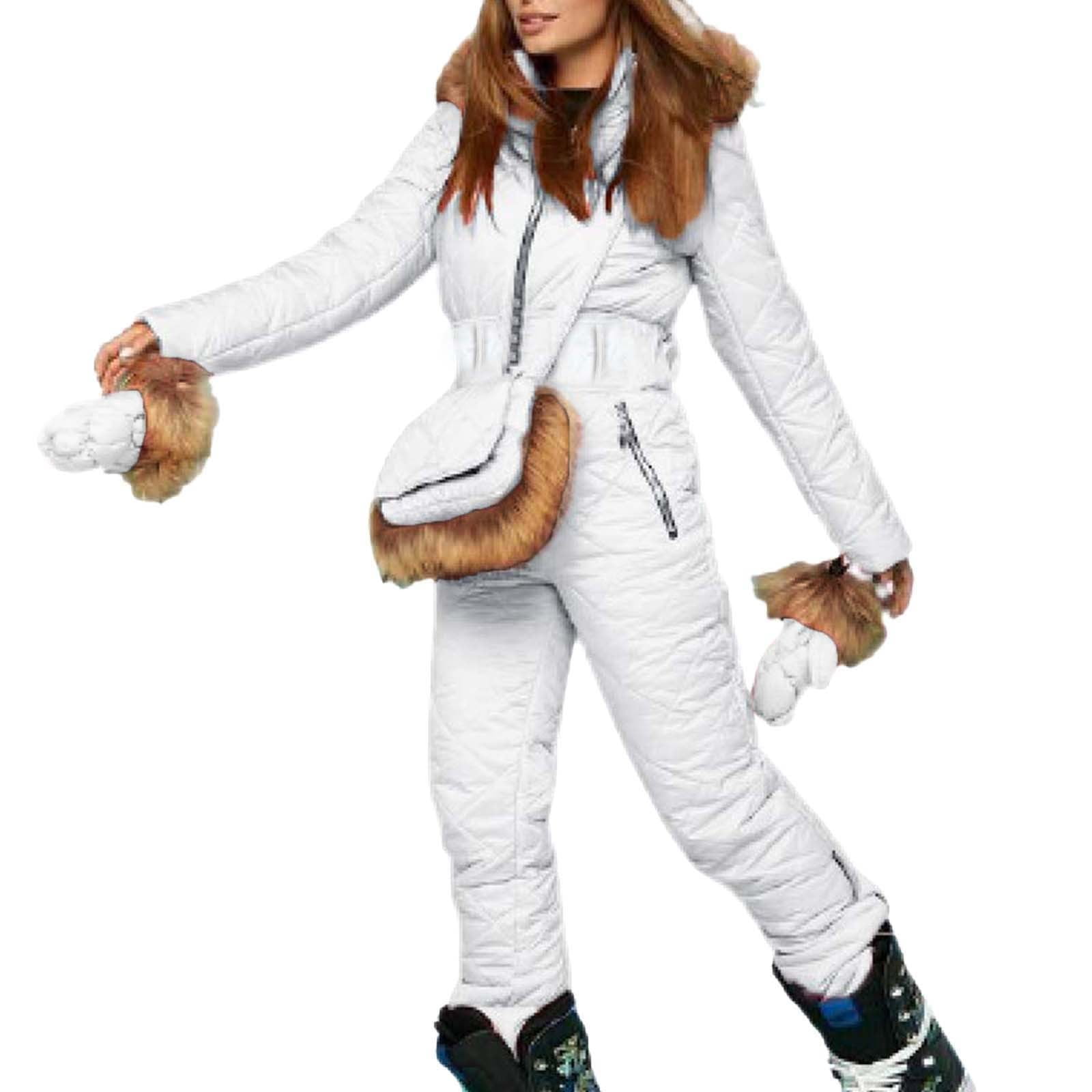 Womens Coats Ski Jumpsuit Outdoor Sports Snowsuit Wool Collar Jumpsuit ...