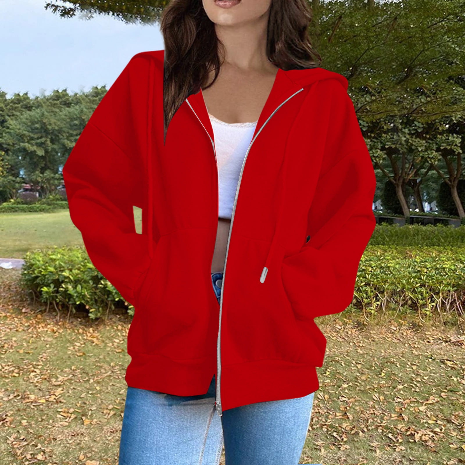 Womens Coats Women's Casual Fashion Solid Color Long Sleeved Zippered ...