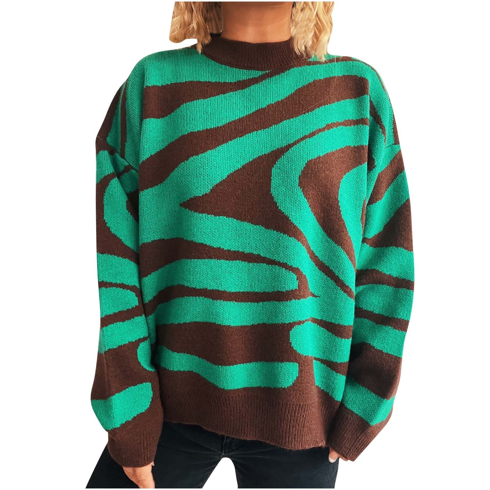 Womens Color Block Sweaters Oversized Aesthetic Casual Mock Neck Long ...