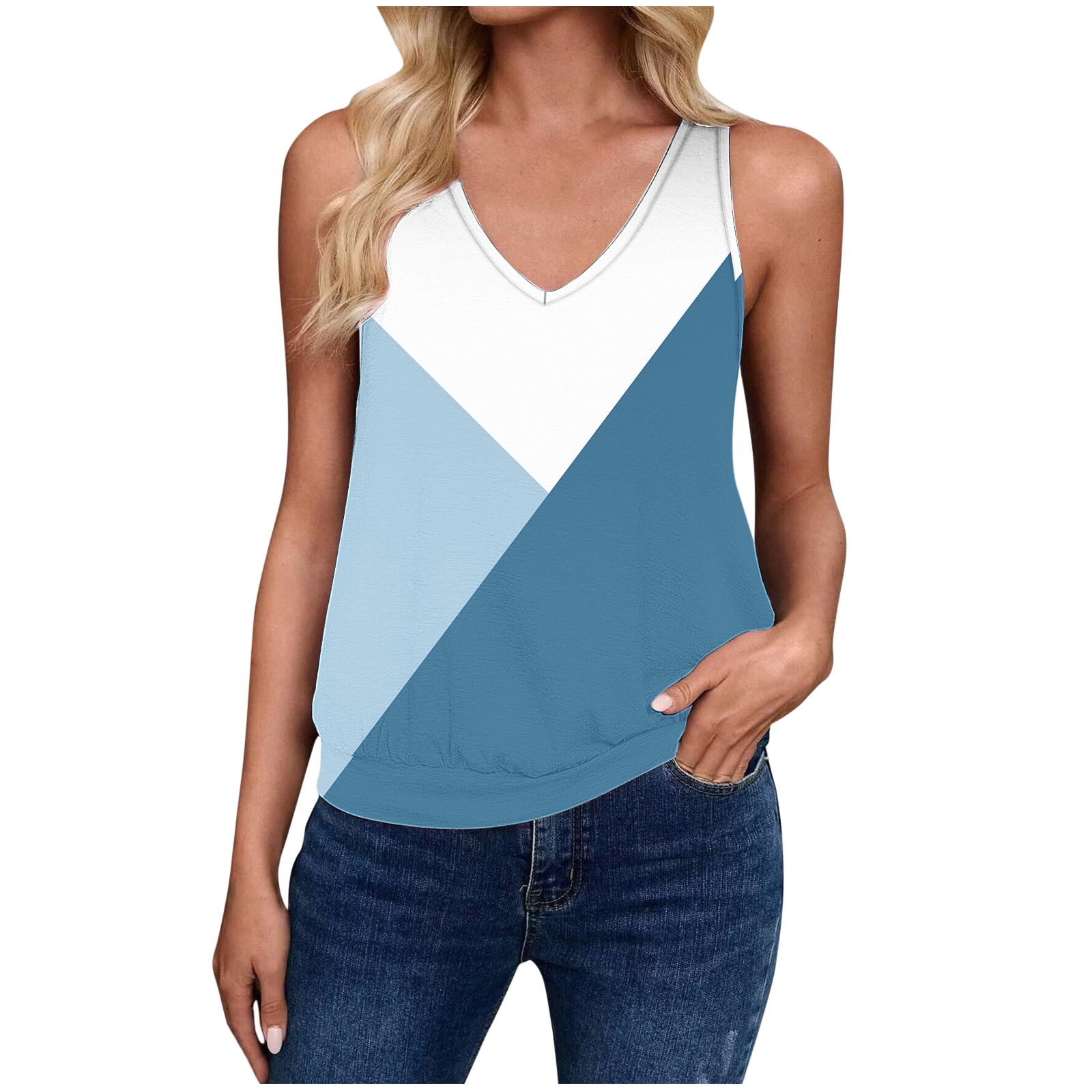 Womens Colorblock Tank Tops with Banded Bottom, Loose Casual V Neck ...